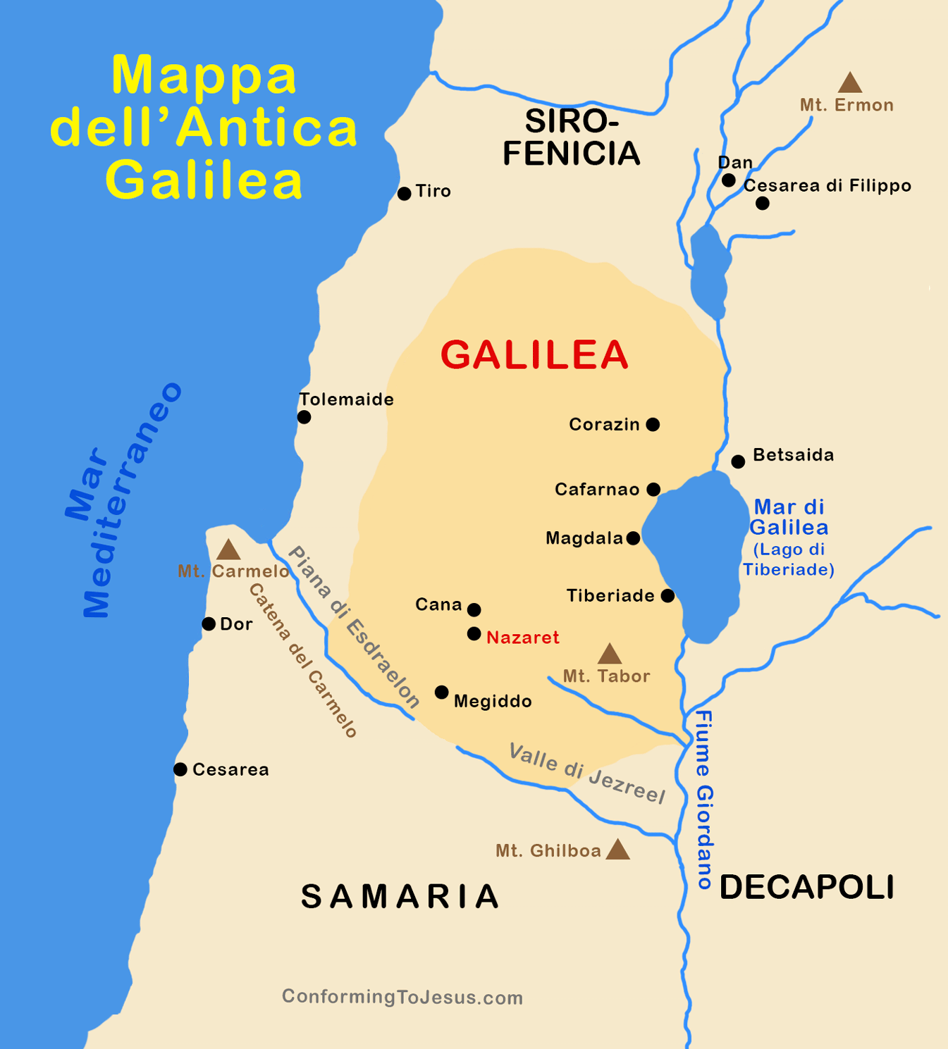 Mappa dell'Antica Galilea Romana - Alta e Bassa Galilea Mappa dell'Antica Galilea Romana - Alta e Bassa Galilea