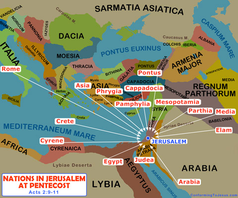 People in Jerusalem at Pentecost Map - Acts 2 Nations of Pentecost